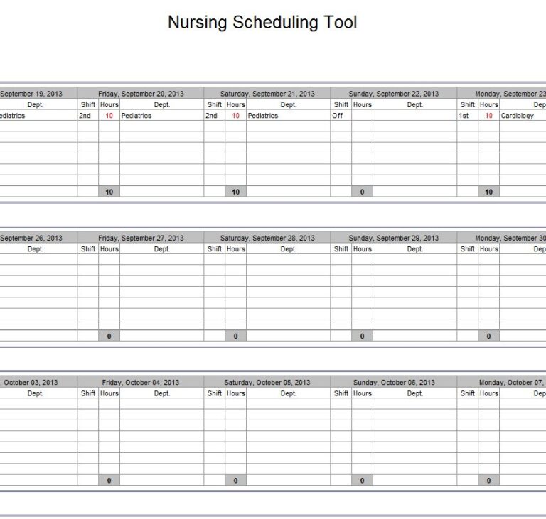 Nursing Schedule Template (Excel)