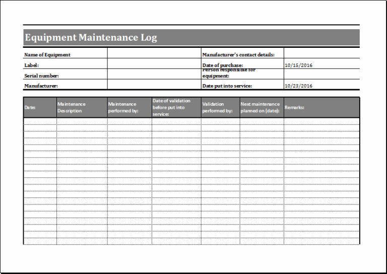Office Maintenance Log Template (Excel)