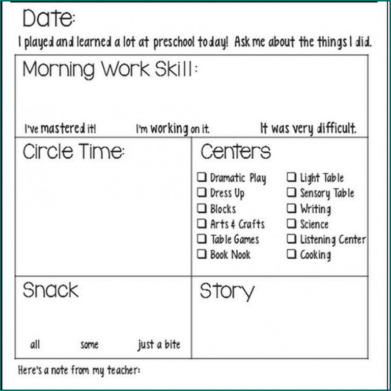 Preschool Daily Schedule Template