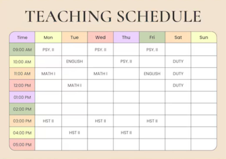 Free Printable Schedule Template For Teachers
