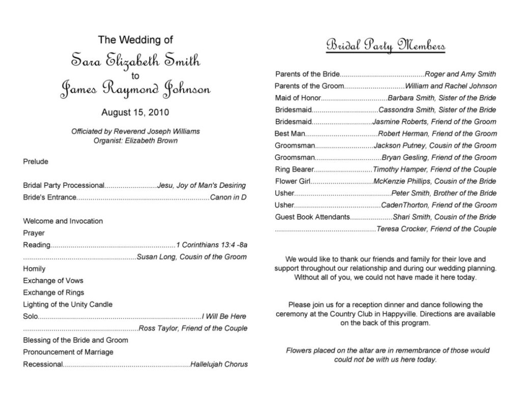 Wedding Ceremony Program Template