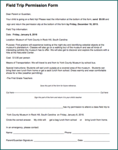 Printable Field Trip Permission Form