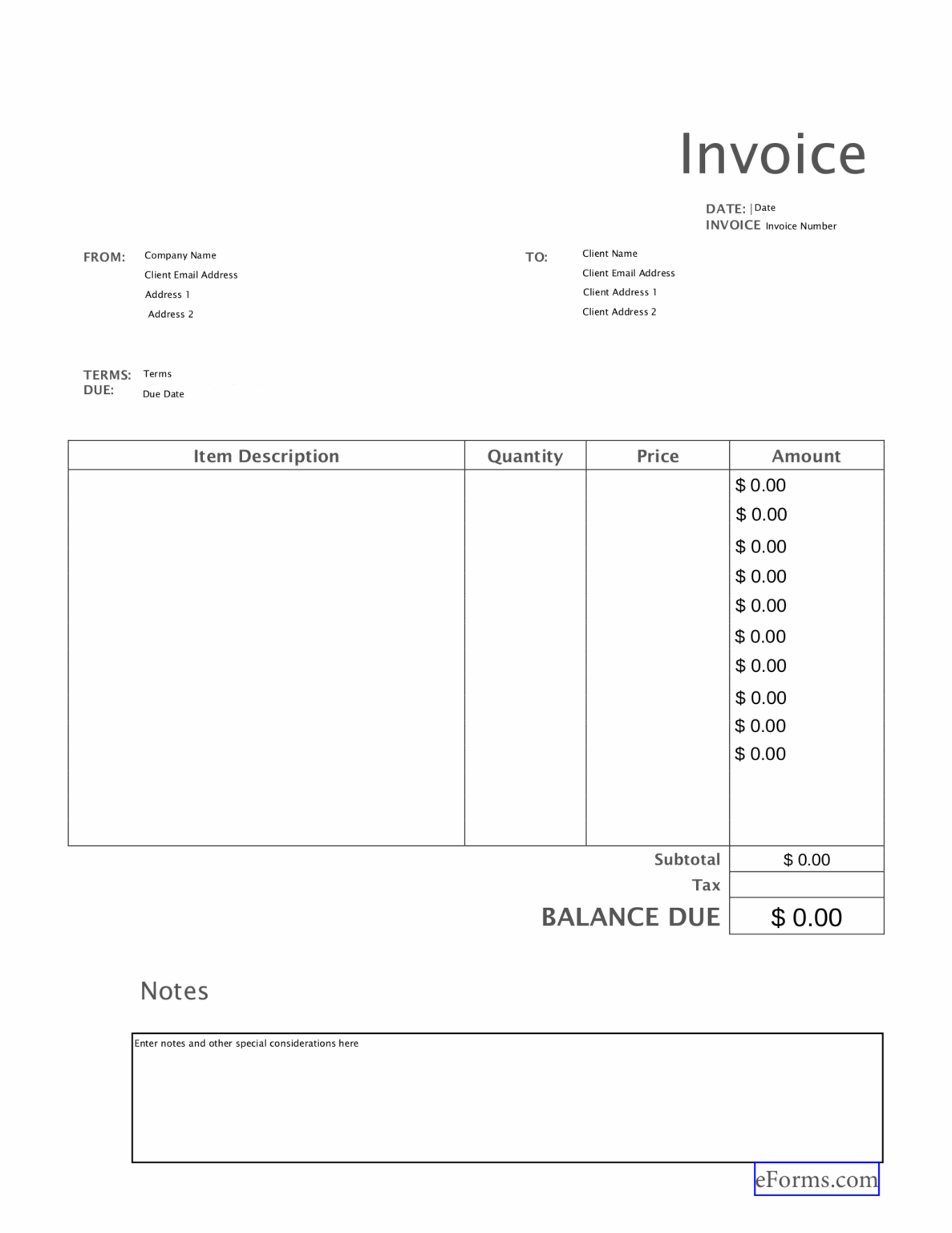 Printable Generic Invoice Template (Excel)