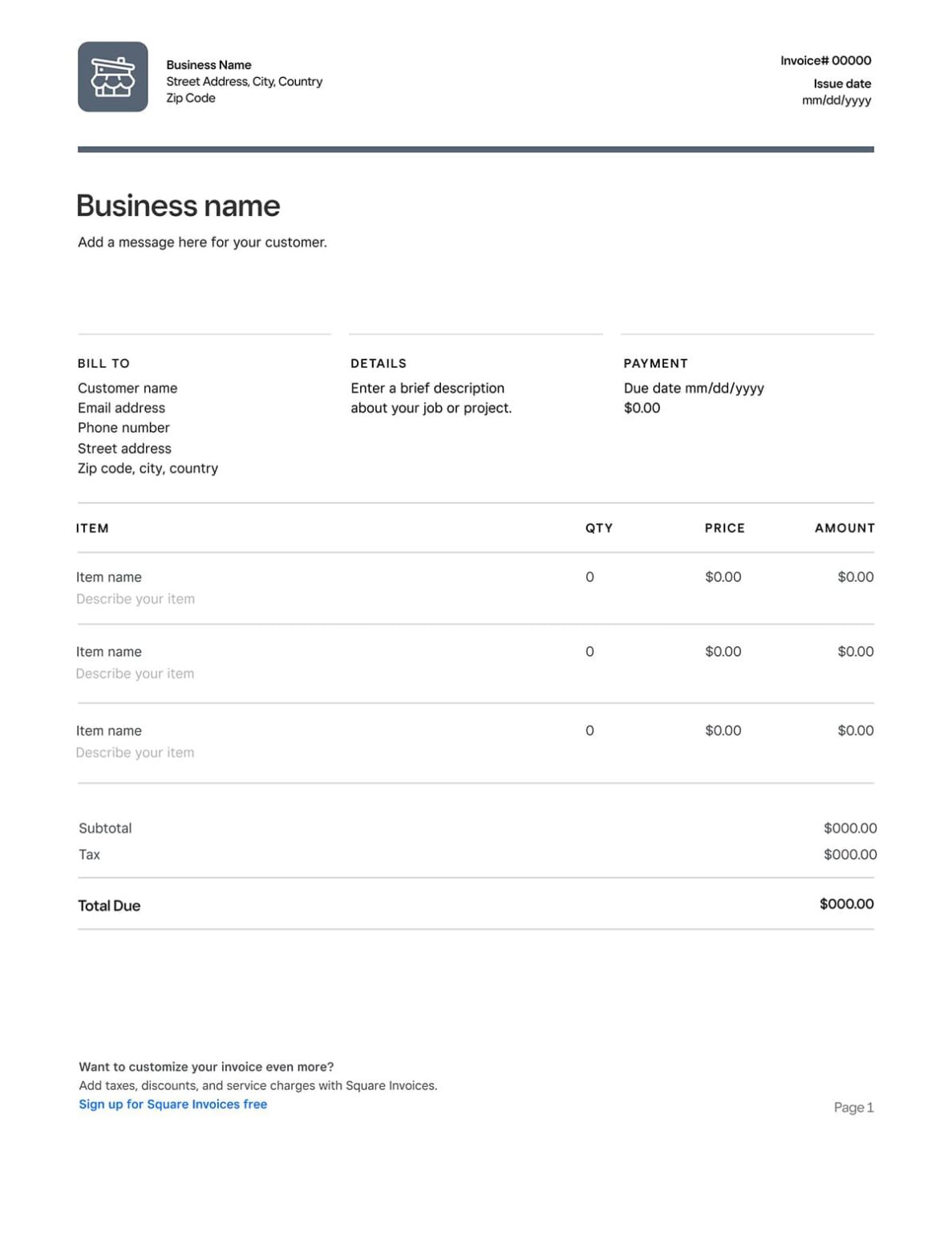 Printable Generic Invoice Template (Excel)
