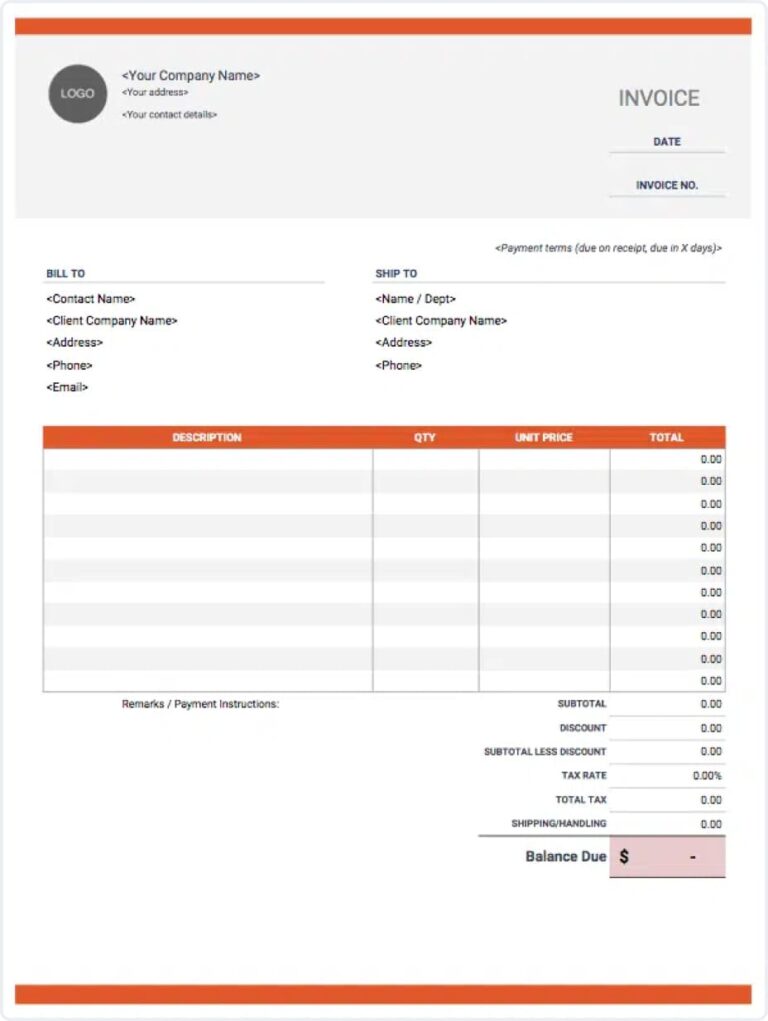 Printable Generic Invoice Template (Excel)