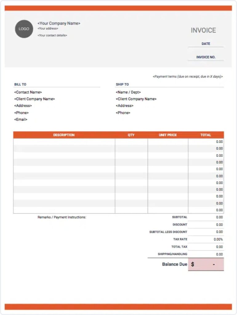 Printable Generic Invoice Template (Excel)