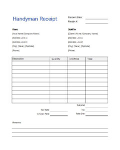 Printable Handyman Receipt Template