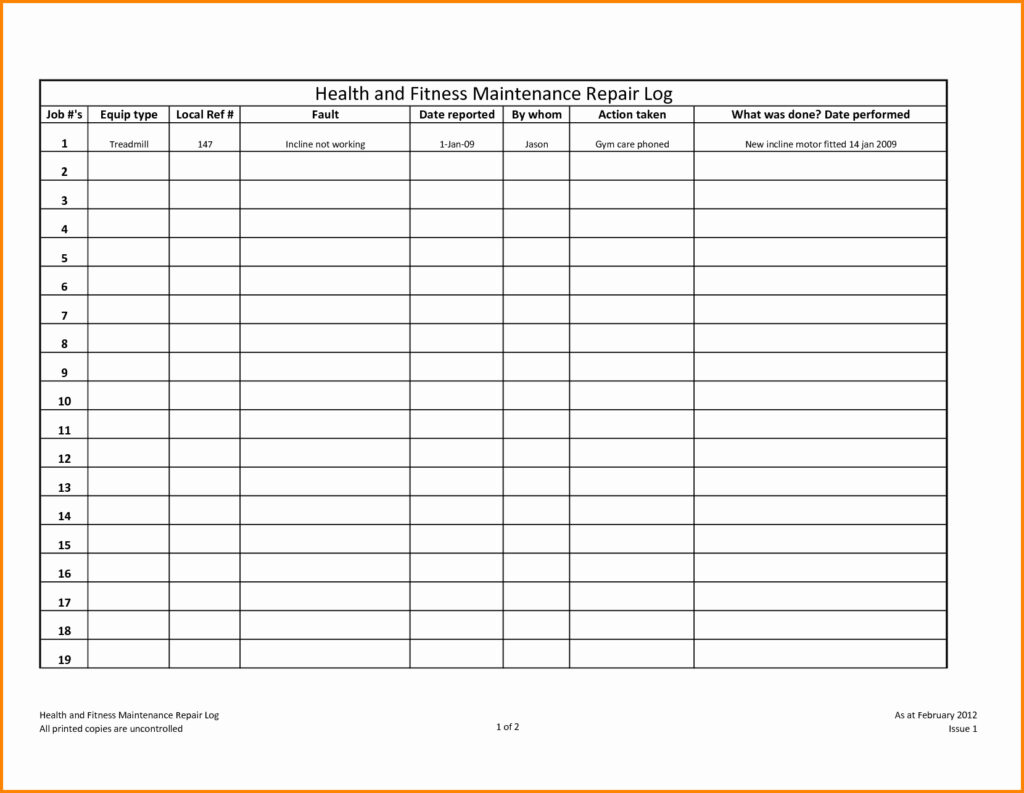Heavy Equipment Maintenance Log Template