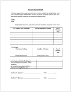 Free Printable Holiday Request Form