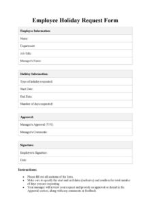 Free Printable Holiday Request Form