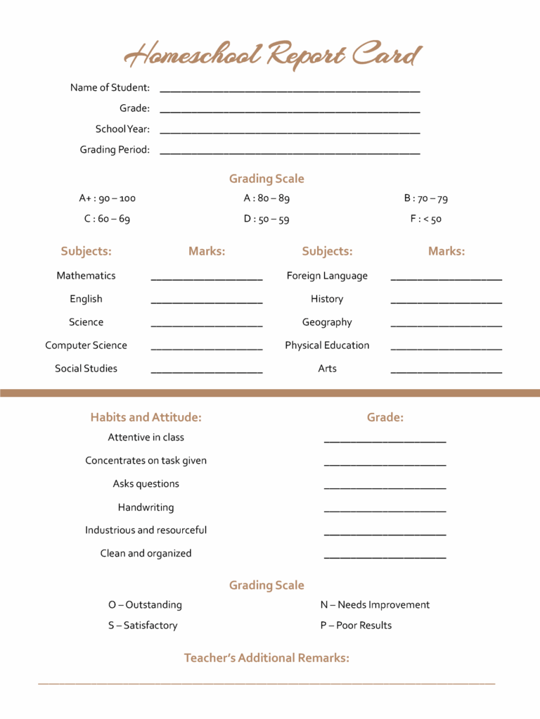 Printable Homeschool Report Card Template