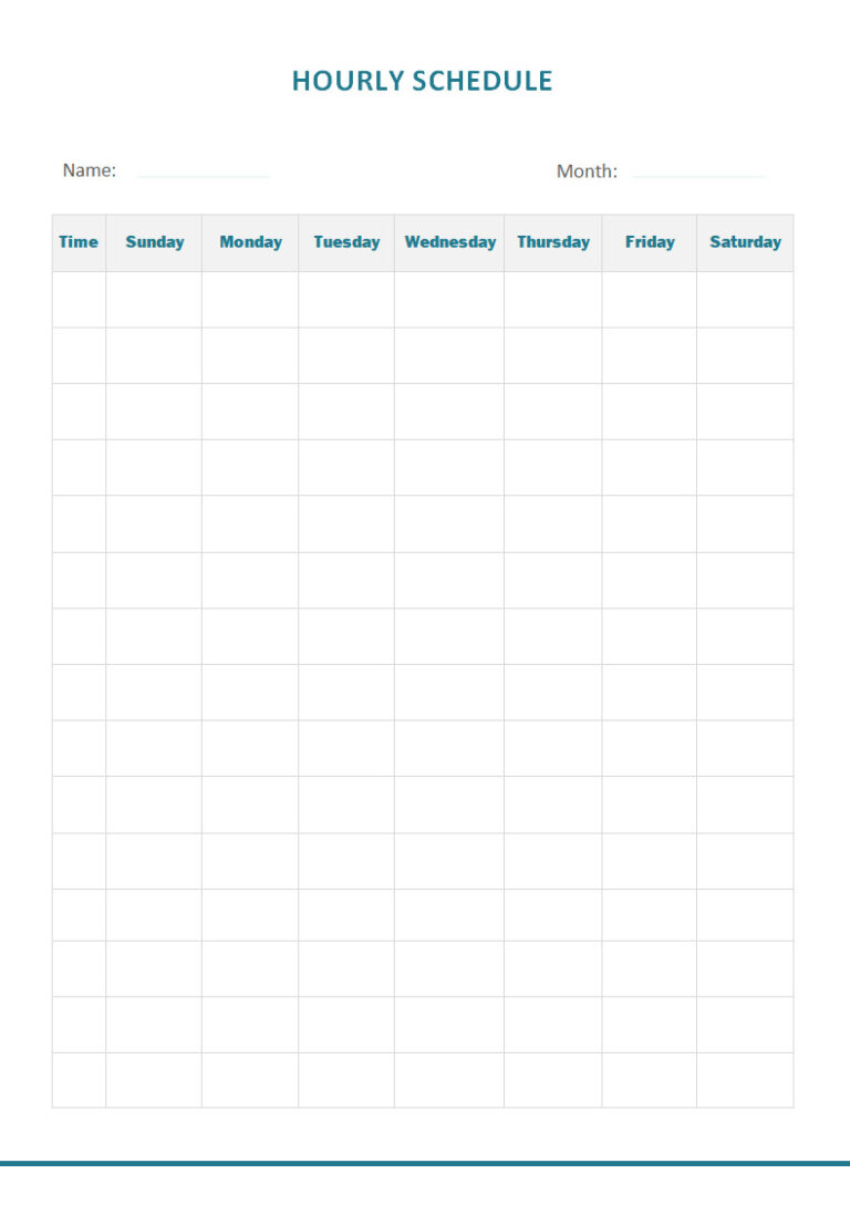 Free Printable Hourly Schedule Template
