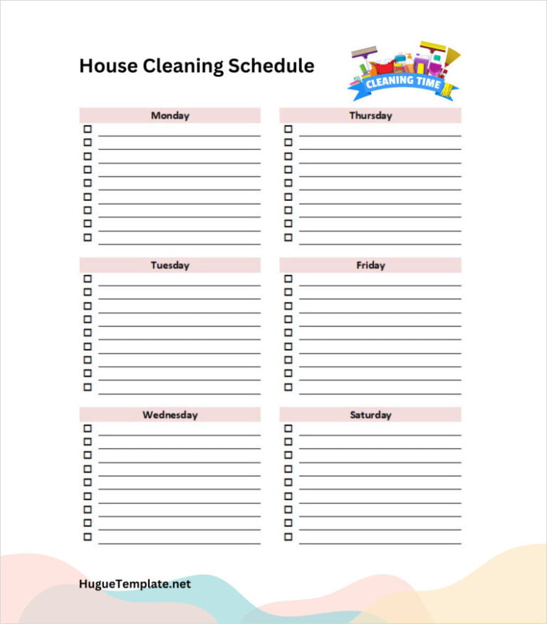 Printable House Cleaning Schedule Template