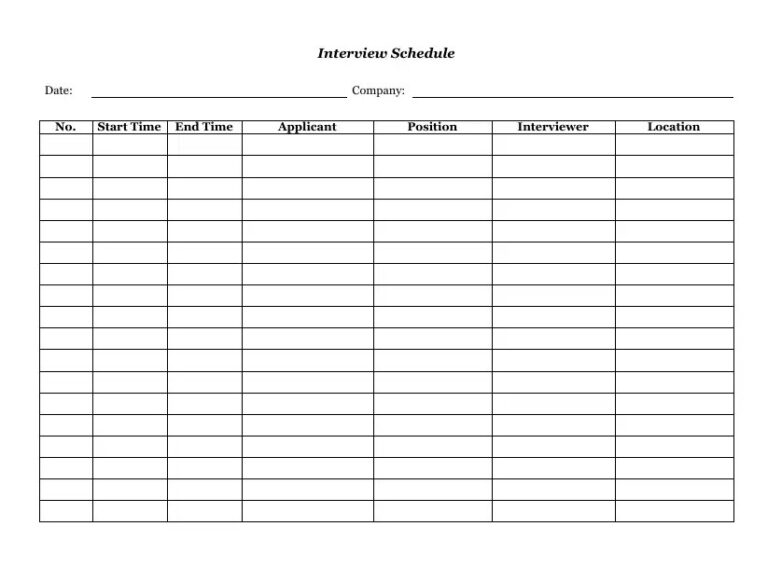 Free Printable Interview Schedule Template