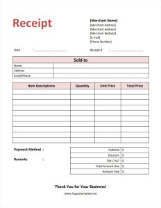 Printable Itemized Receipt Template