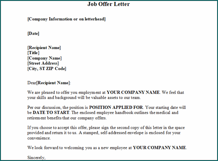 Job Offer Letter Template (Word)