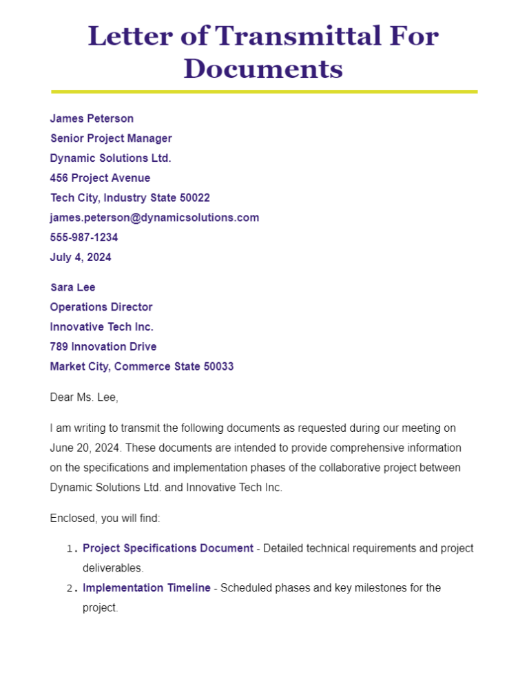 Letter of Transmittal Template (Word)