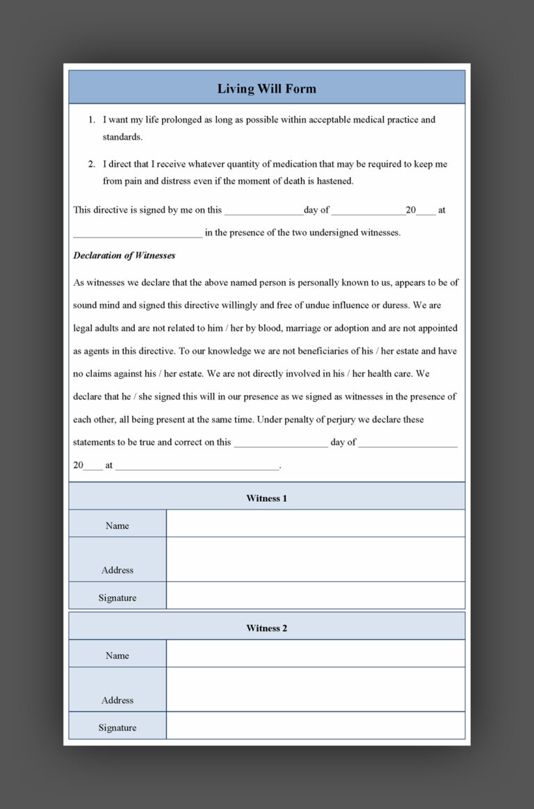 Free Printable Living Will Form Template