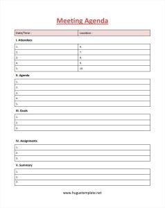 Printable Meeting Agenda with Action Items Template