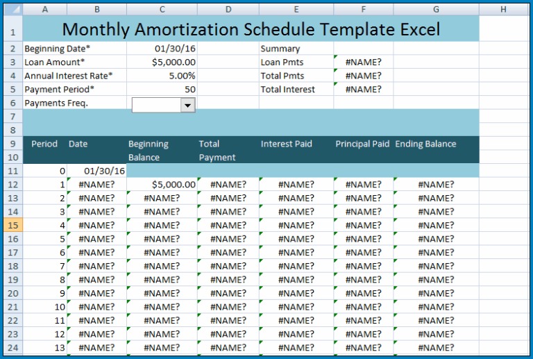 Monthly Amortization Schedule Template