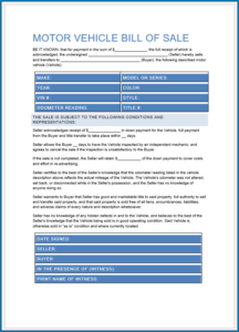 Printable Motor Vehicle Bill of Sale Template