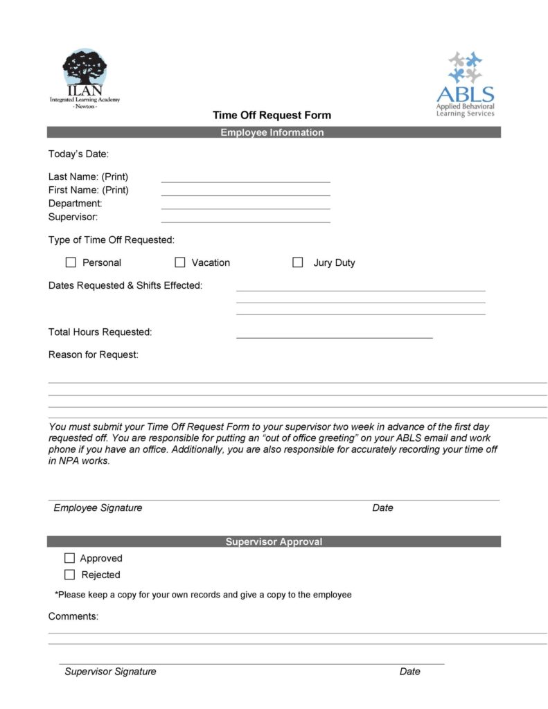 Printable Paid Time Off Request Form