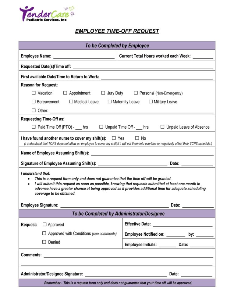 Printable Paid Time Off Request Form