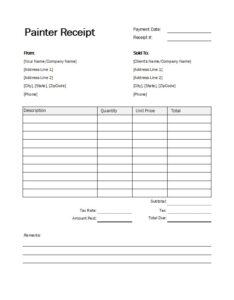 Printable Painter Receipt Template
