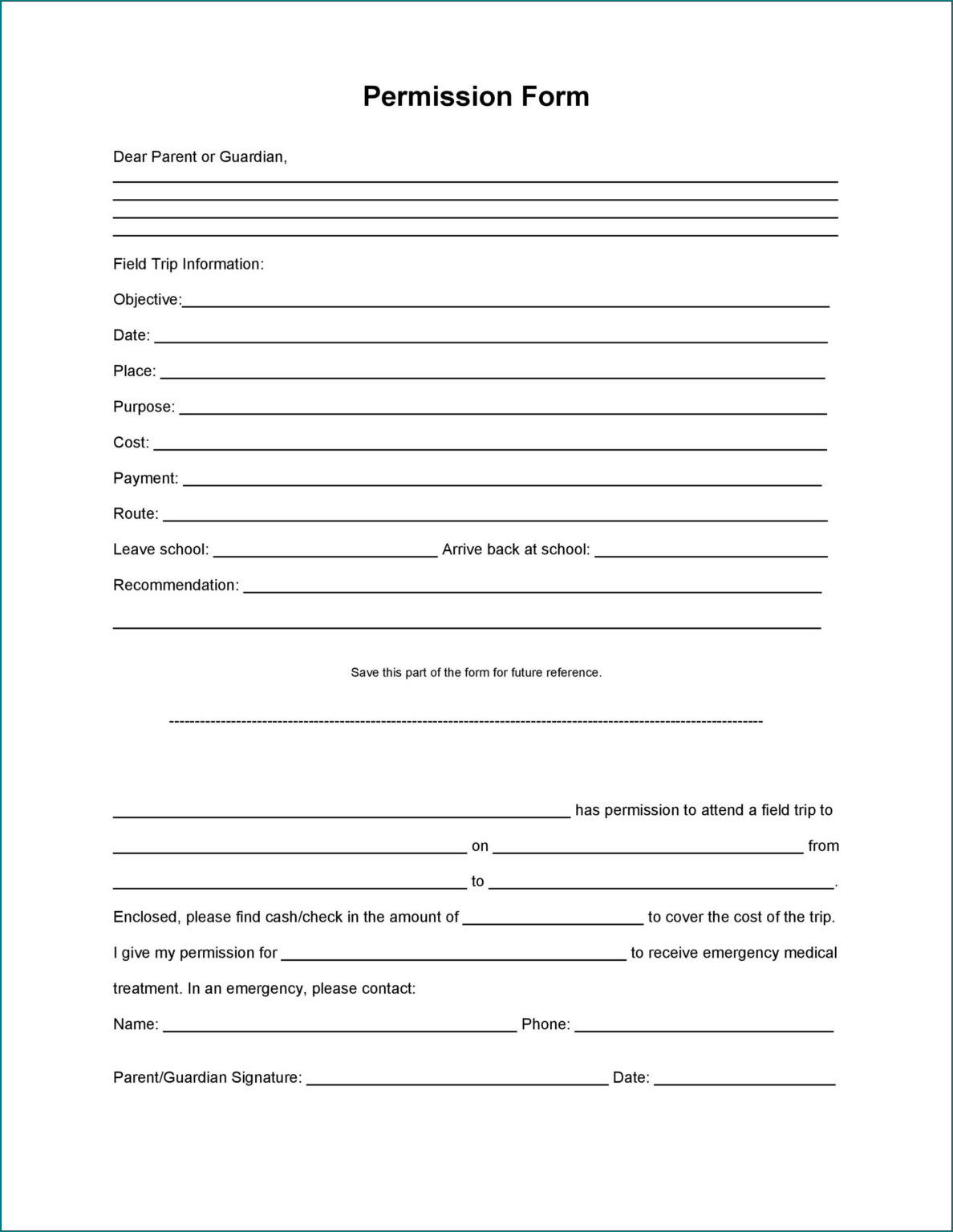 Permission Slip Template for School Trip