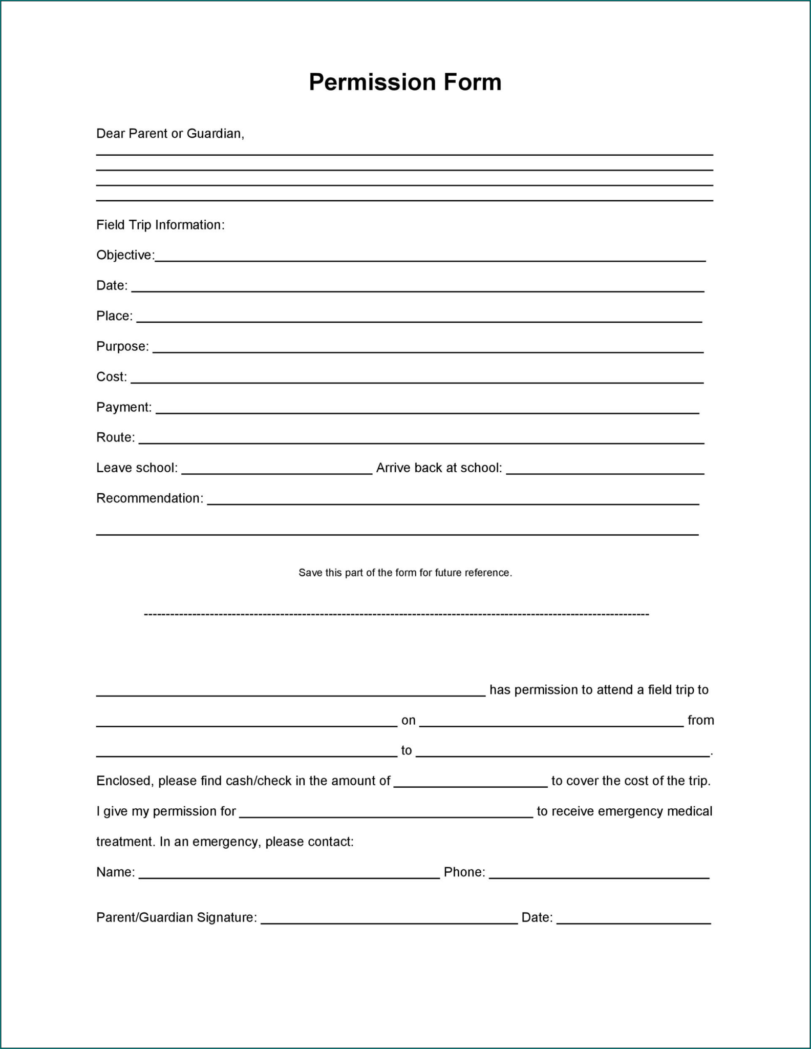 Permission Slip Template for School Trip