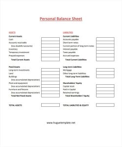 Printable Personal Balance Sheet Template