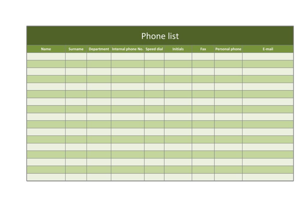 Free Printable Phone List Template