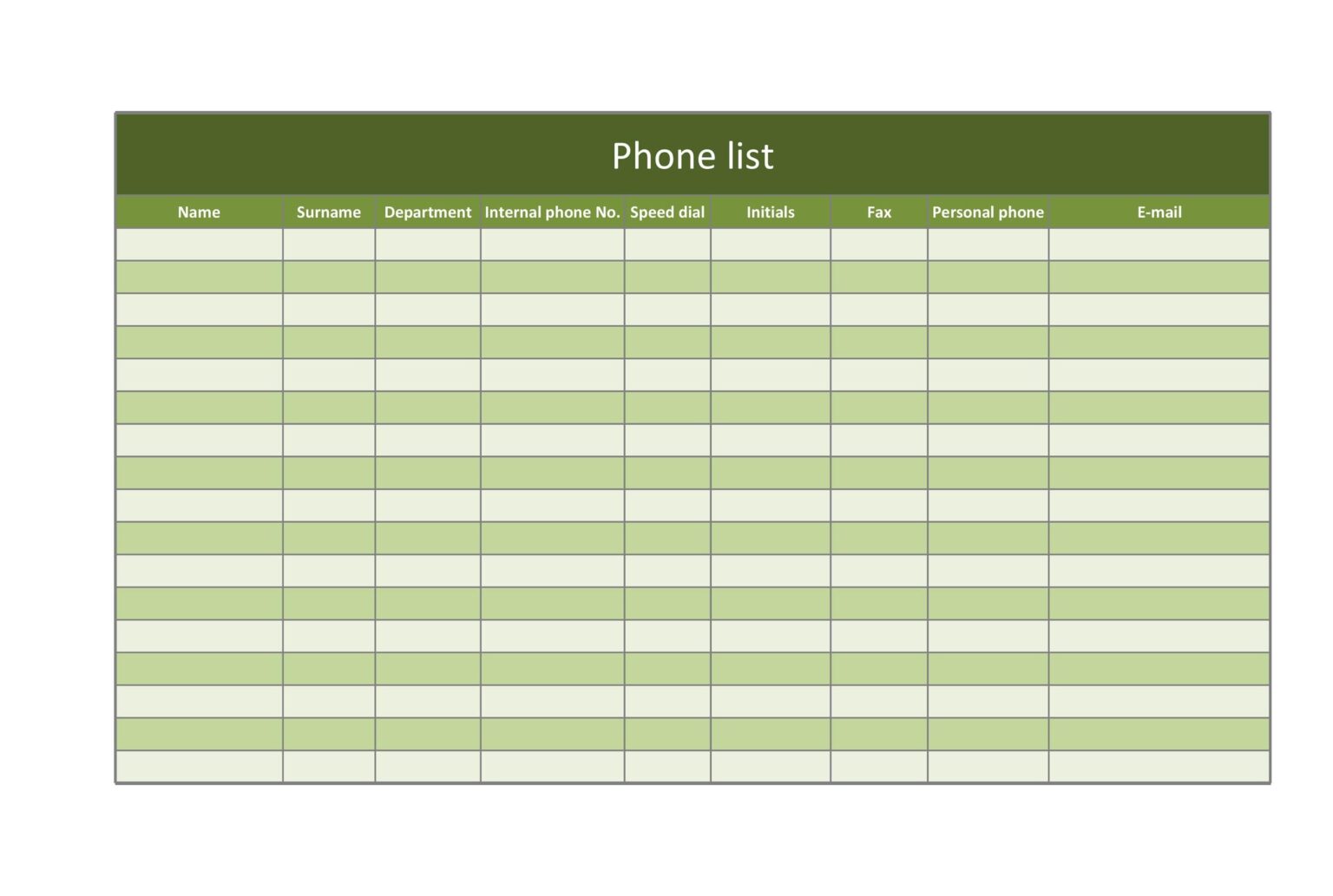 Free Printable Phone List Template