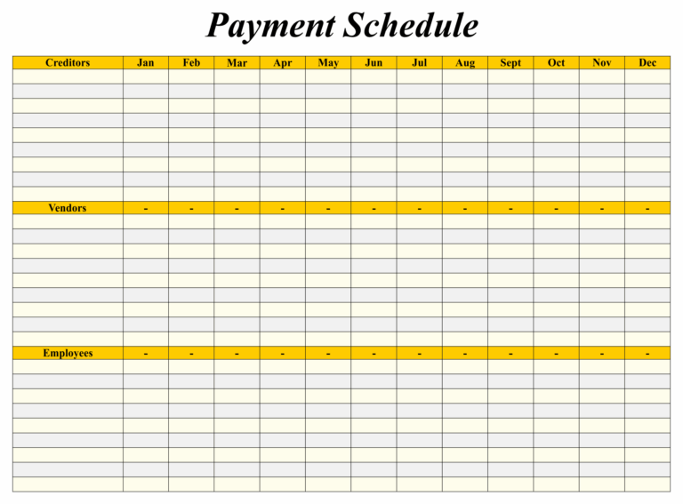 Printable Bill Payment Schedule Template