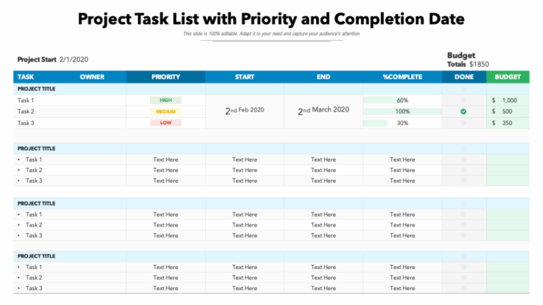 Project Task List Template (Word)