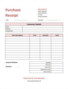 Printable Purchase Receipt Template