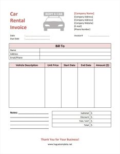 Printable Rent A Car Invoice Template