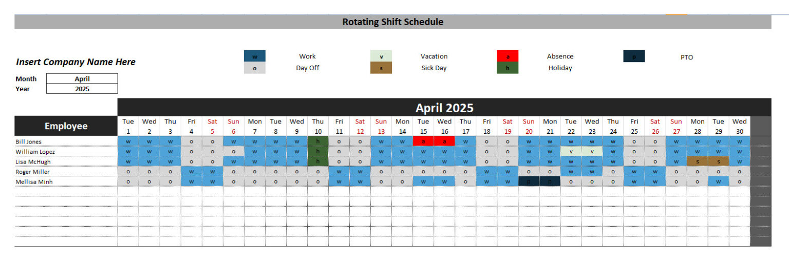 Rotating Shift Schedule Template (Excel)