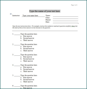 Multiple-Choice Quiz Template (Word)