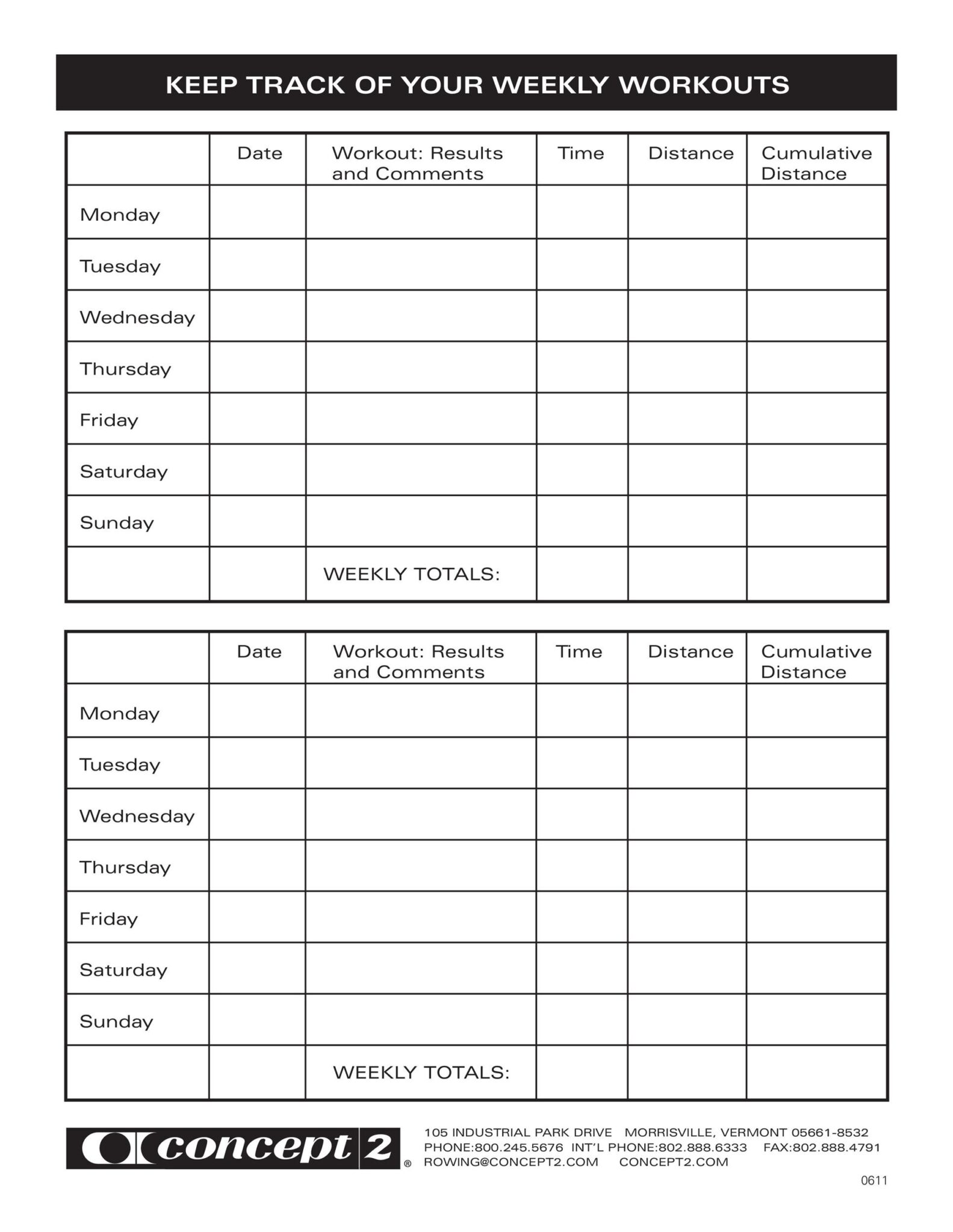 Free Printable Fitness Schedule Template