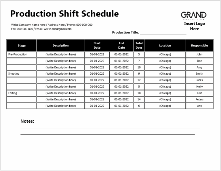 Production Shift Schedule Template