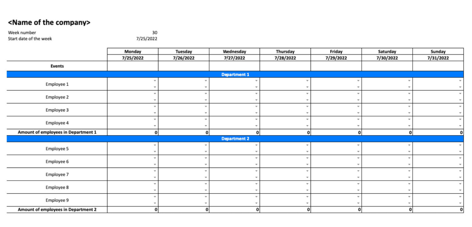 Free Printable Restaurant Schedule Template
