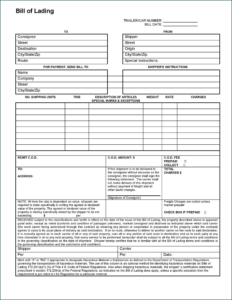 Printable Straight Bill of Lading Template