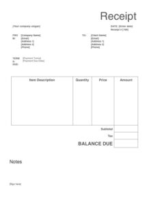 Printable Training Receipt Template