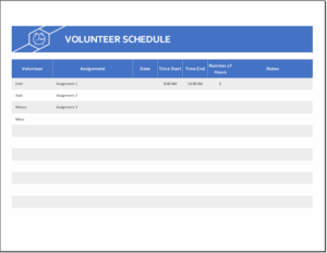Volunteer Work Hour Schedule Worksheet Template