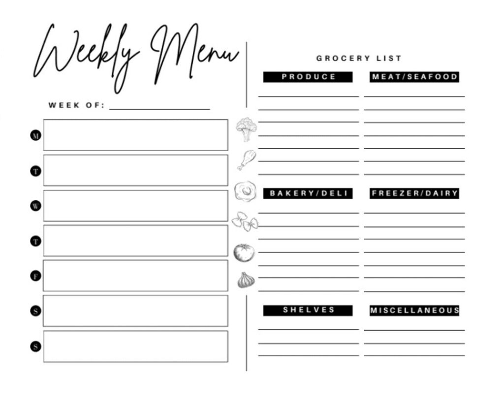 Printable Weekly Menu Planner Template