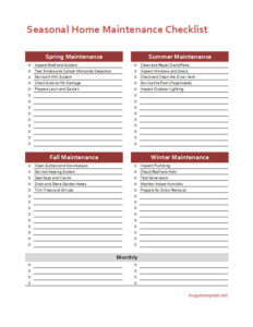 Seasonal Home Maintenance Checklist Template