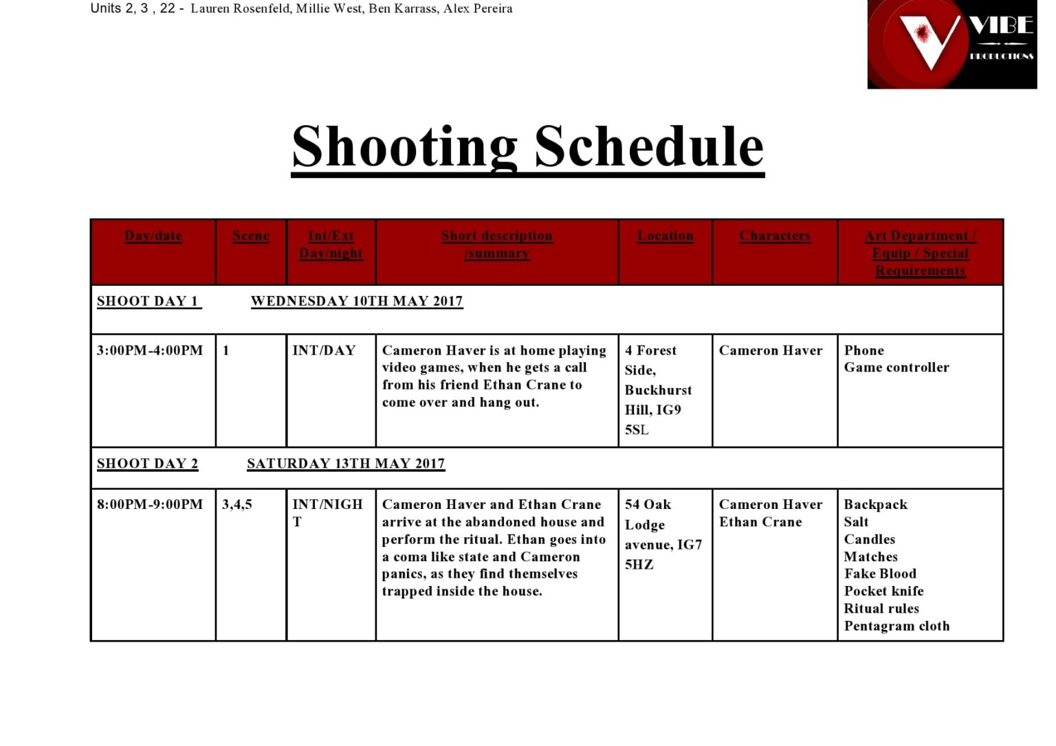 Free Printable Shooting Schedule Template