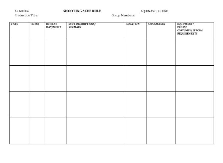 Free Printable Shooting Schedule Template