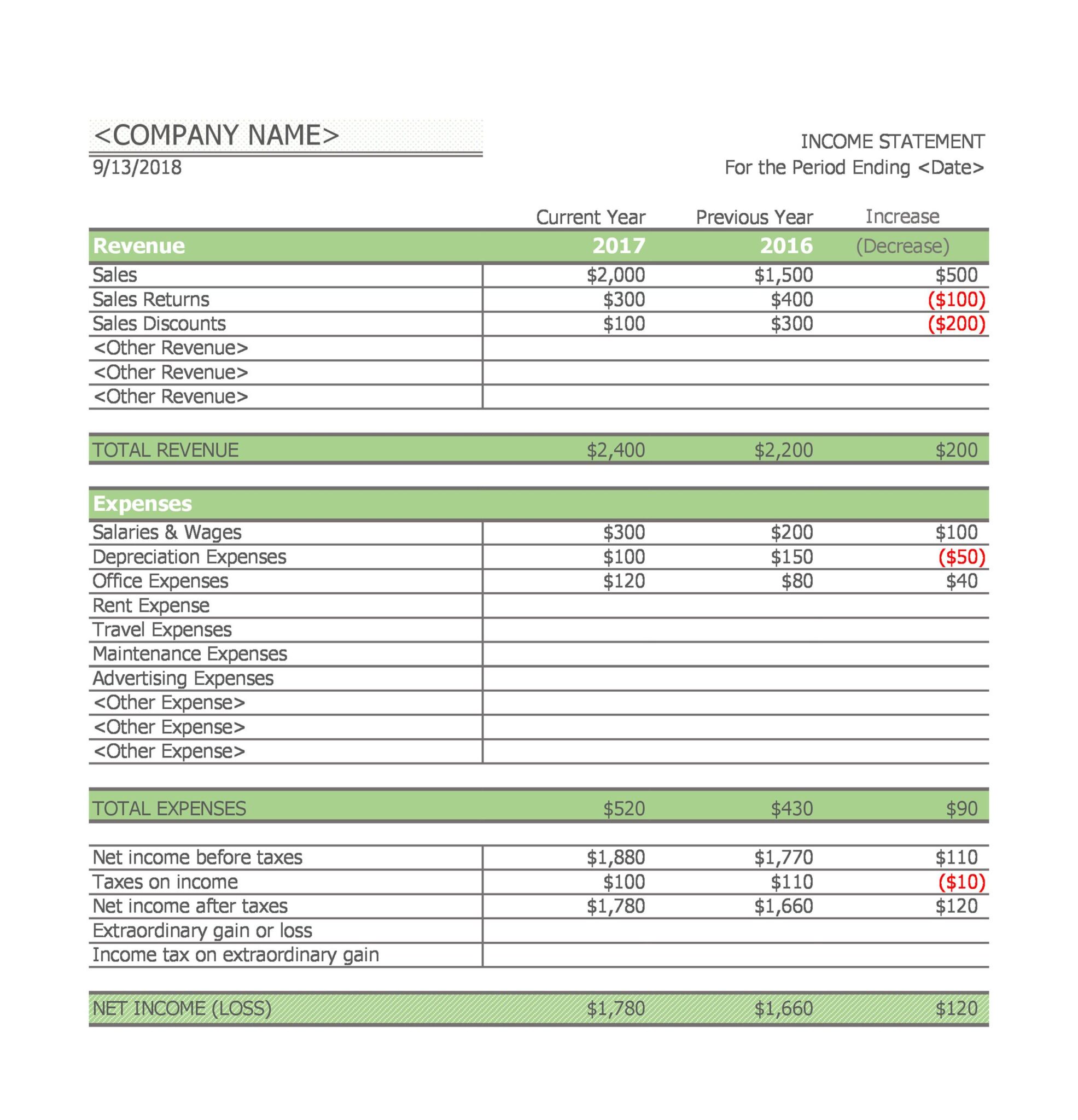 Simple Income Statement Template (Excel)